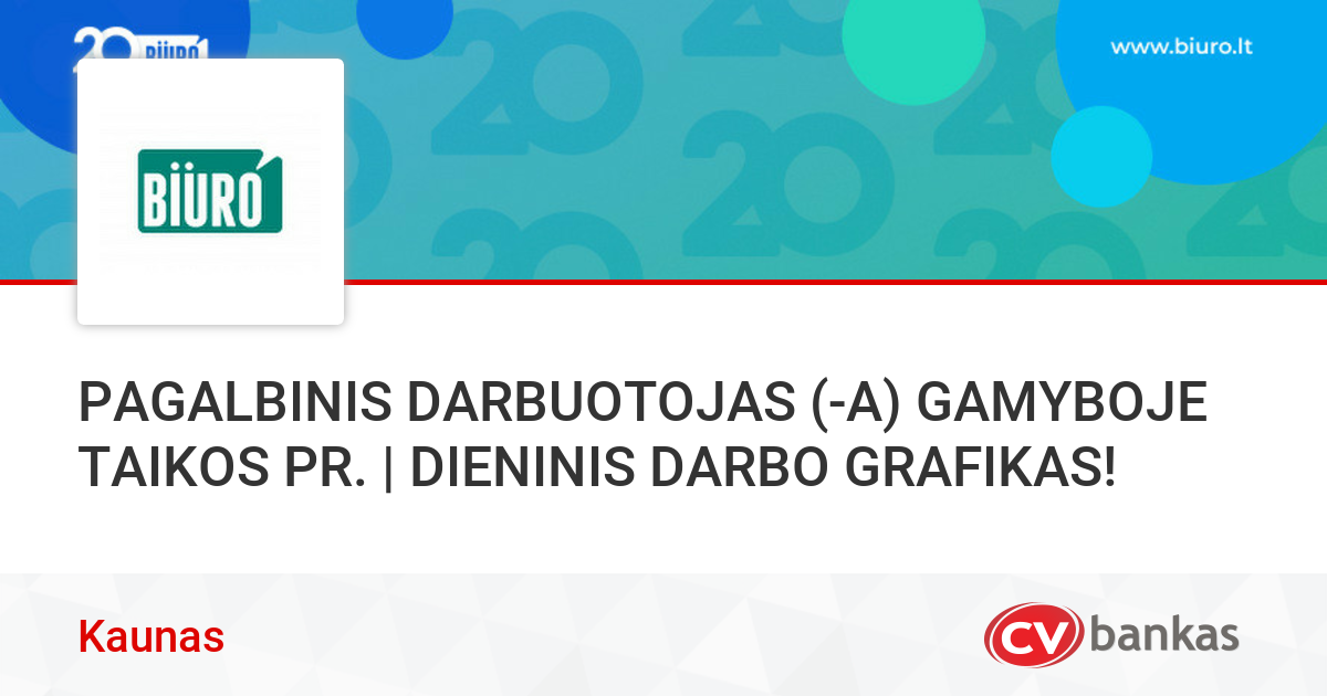 PAGALBINIS DARBUOTOJAS (-A) GAMYBOJE TAIKOS PR. | DIENINIS DARBO ...