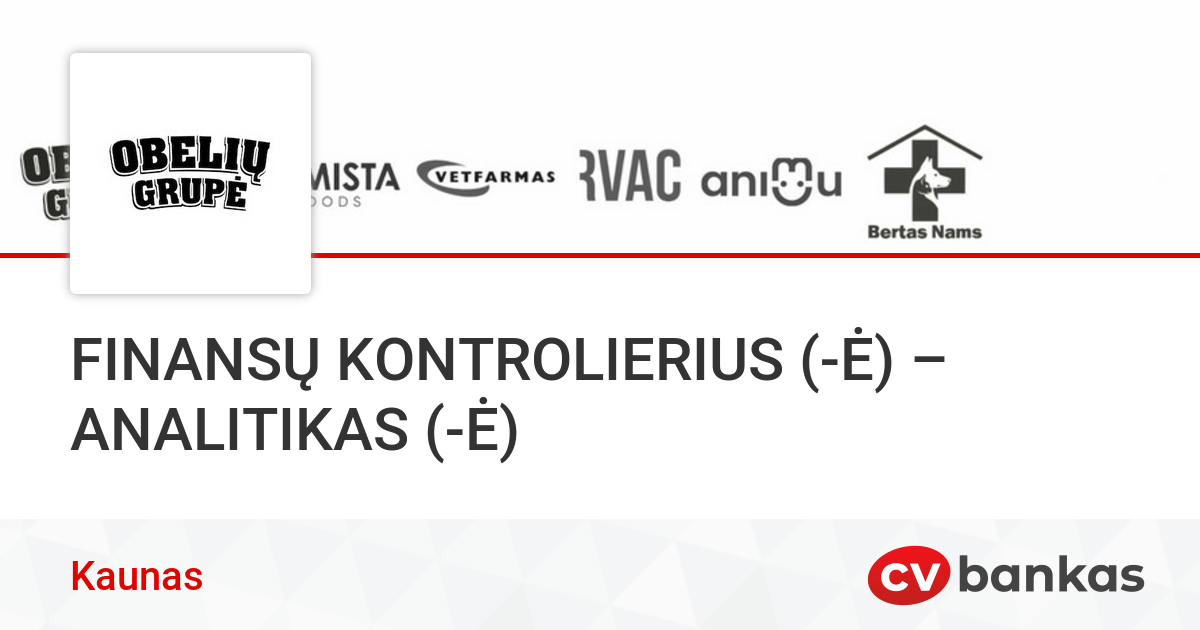 FINANSŲ KONTROLIERIUS (-Ė) – ANALITIKAS (-Ė) Kaune, UAB „Obelių grupė ...
