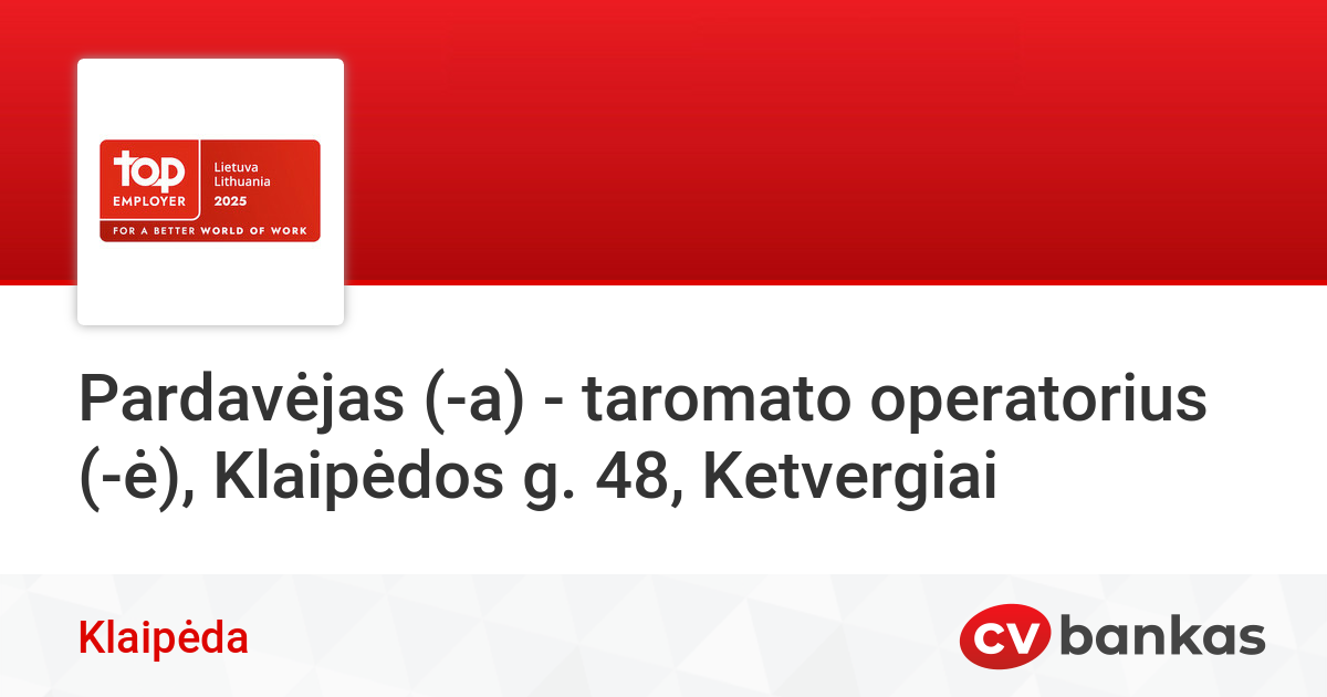 Pardavėjas (-a) - taromato operatorius (-ė), Klaipėdos g. 48 ...