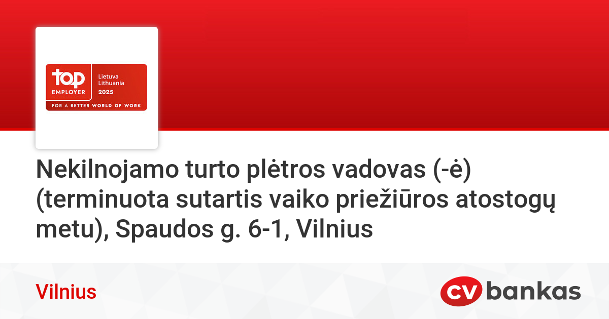 Nekilnojamo turto plėtros vadovas (-ė) (terminuota sutartis vaiko ...