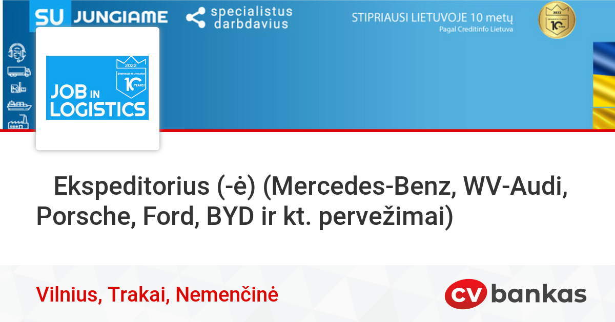 🚩 Ekspeditorius (-ė) (Mercedes-Benz, WV-Audi, Porsche, Ford, BYD ir kt ...