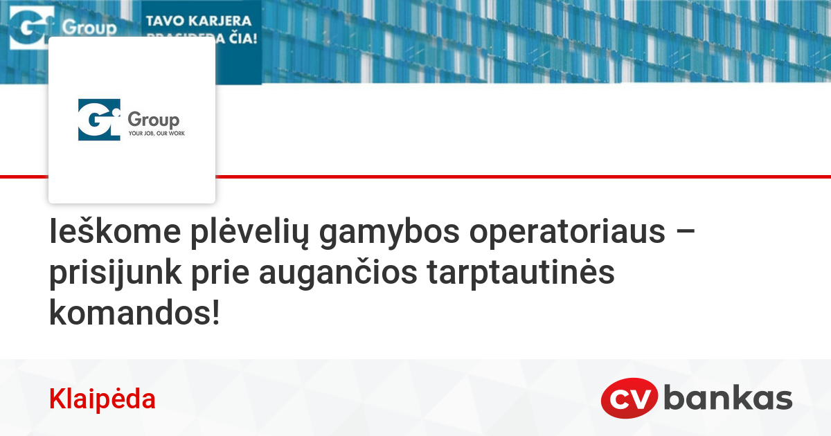 Ieškome plėvelių gamybos operatoriaus – prisijunk prie augančios ...