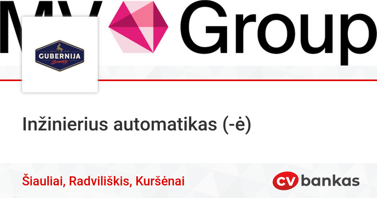 Inžinierius automatikas (-ė) Šiauliuose, Radviliškyje, Kuršėnuose, MV ...