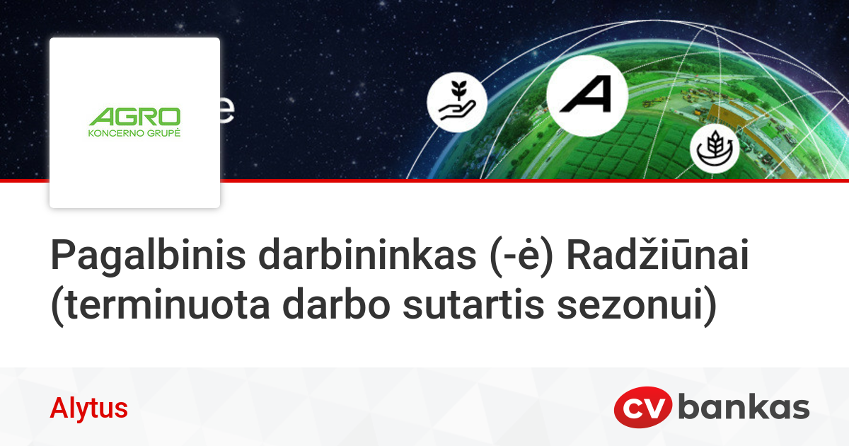 Pagalbinis darbininkas (-ė) Radžiūnai (terminuota darbo sutartis ...