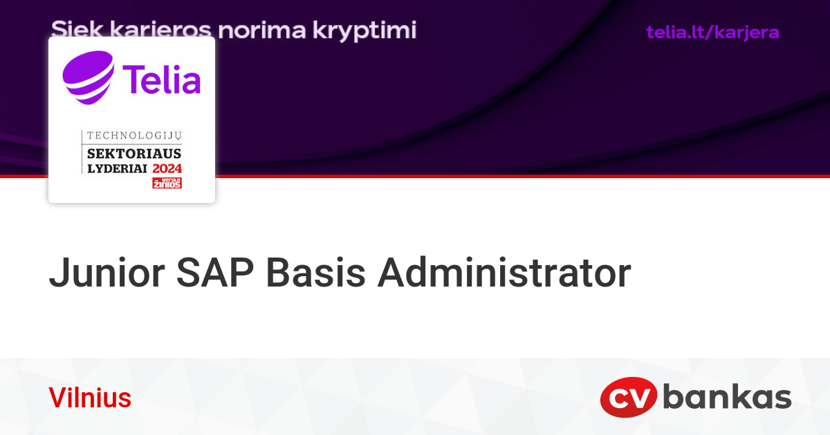 Junior SAP Basis Administrator Vilnius, Telia | CVbankas.lt