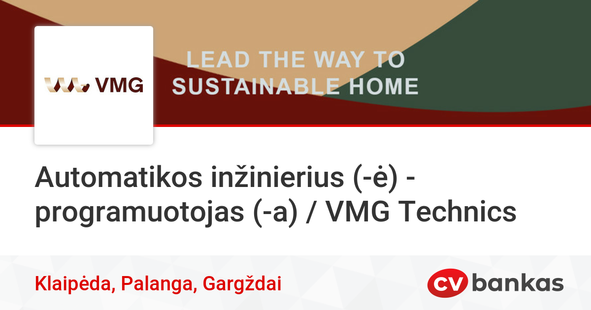 Automatikos inžinierius (-ė) - programuotojas (-a) / VMG Technics ...