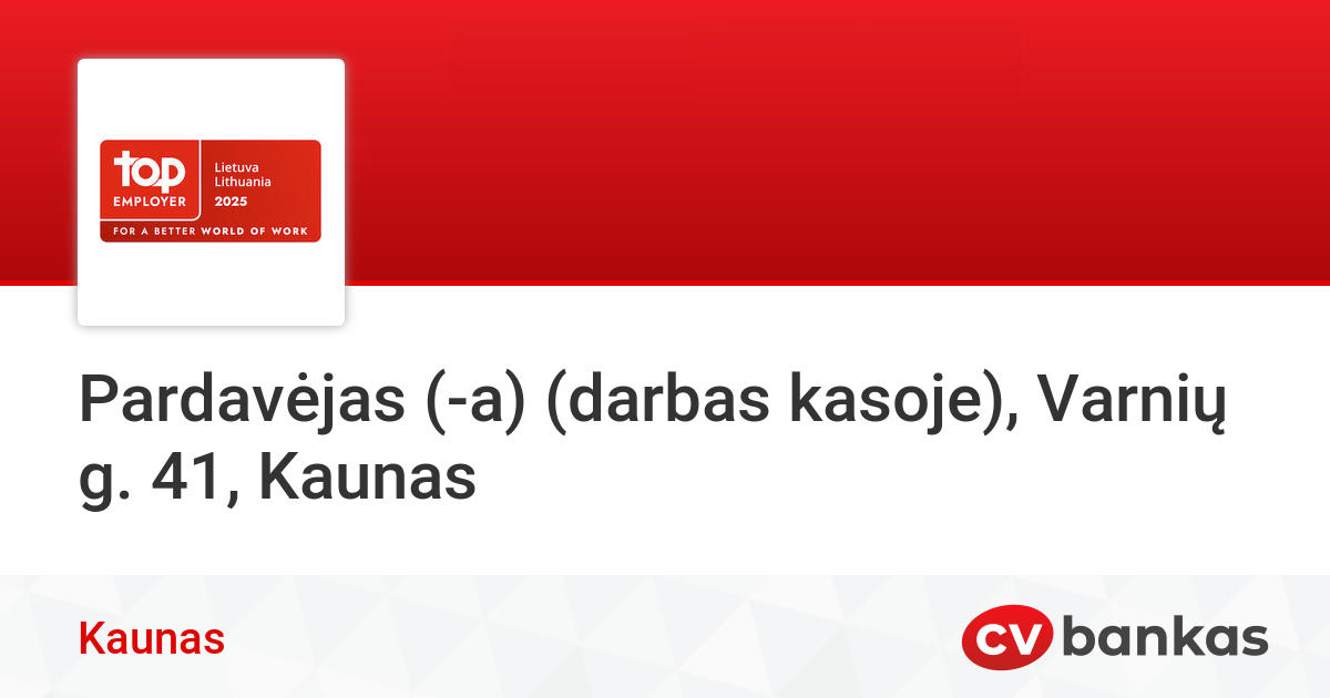 Pardavėjas (-a) (darbas kasoje), Varnių g. 41, Kaunas Kaune, UAB „RIMI ...