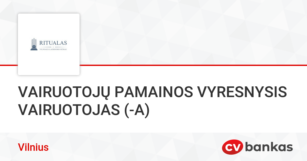 VAIRUOTOJŲ PAMAINOS VYRESNYSIS VAIRUOTOJAS (-A) Vilniuje, ZeroSum ...