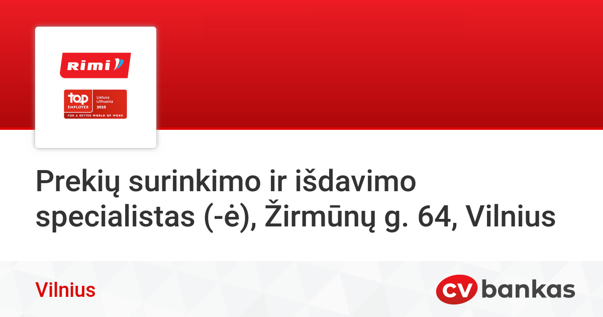Prekių surinkimo ir išdavimo specialistas (-ė), Žirmūnų g. 64, Vilnius ...