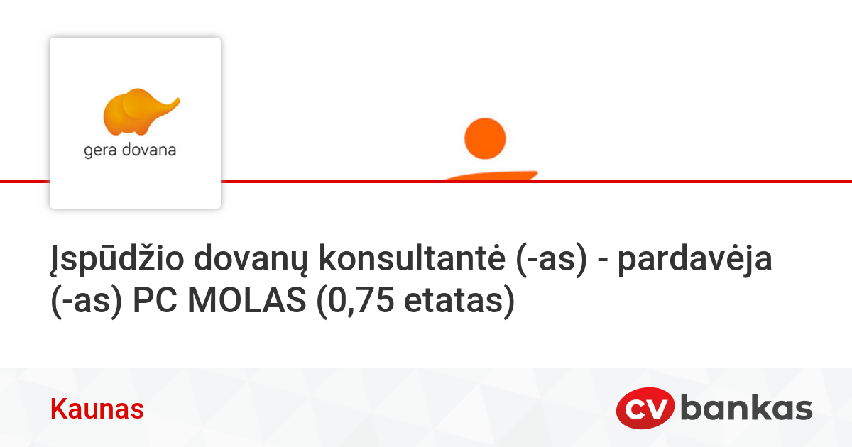 Įspūdžio dovanų konsultantė (-as) - pardavėja (-as) PC MOLAS (0,75 ...