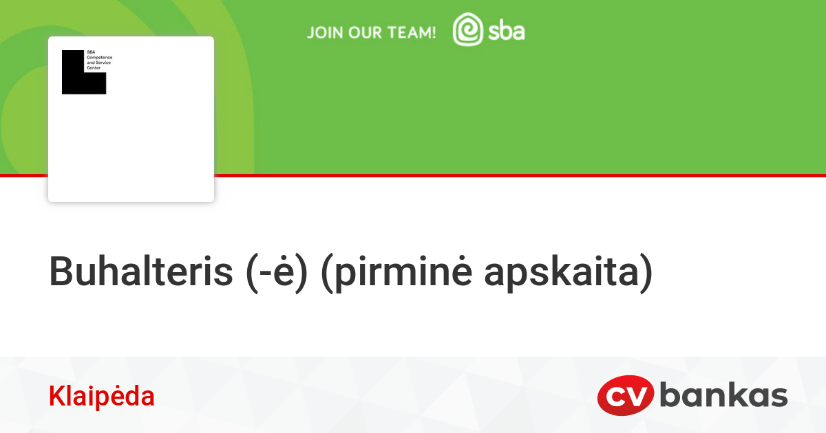 Buhalteris (-ė) (pirminė apskaita) Klaipėdoje, SBA Grupė | CVbankas.lt