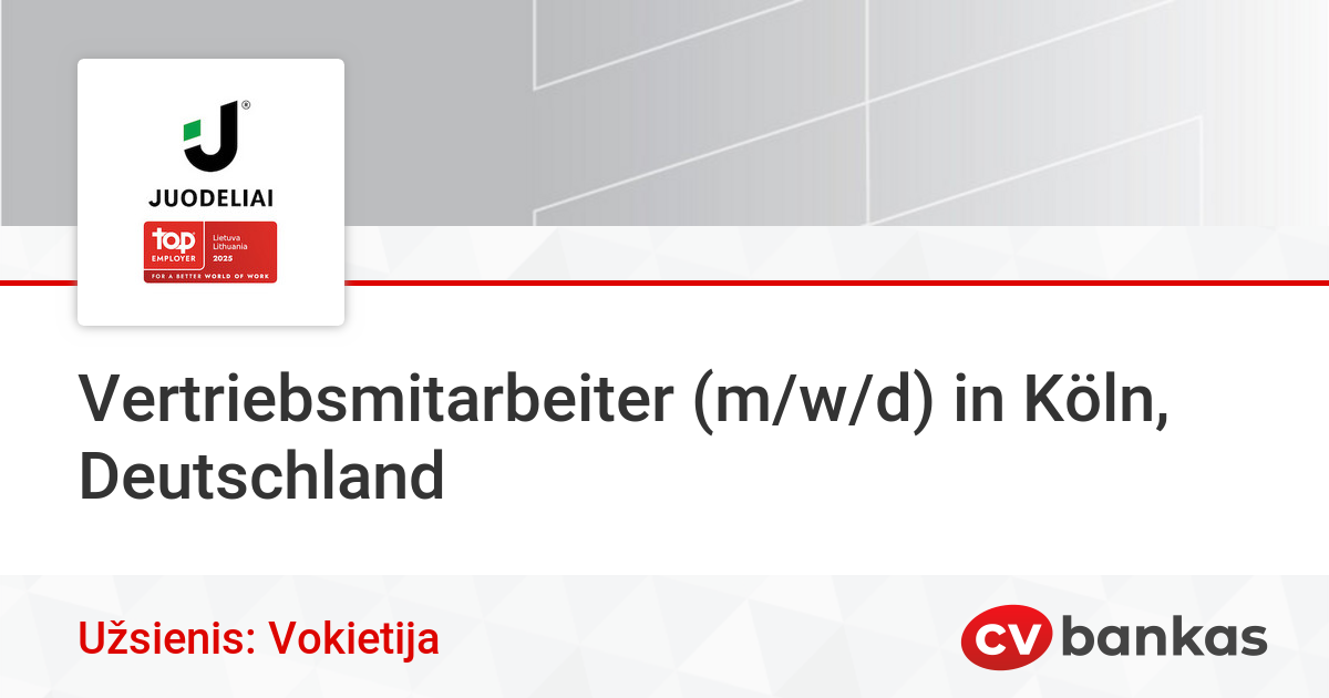 Vertriebsmitarbeiter (m/w/d) in Köln, Deutschland Užsienyje, TMV ...