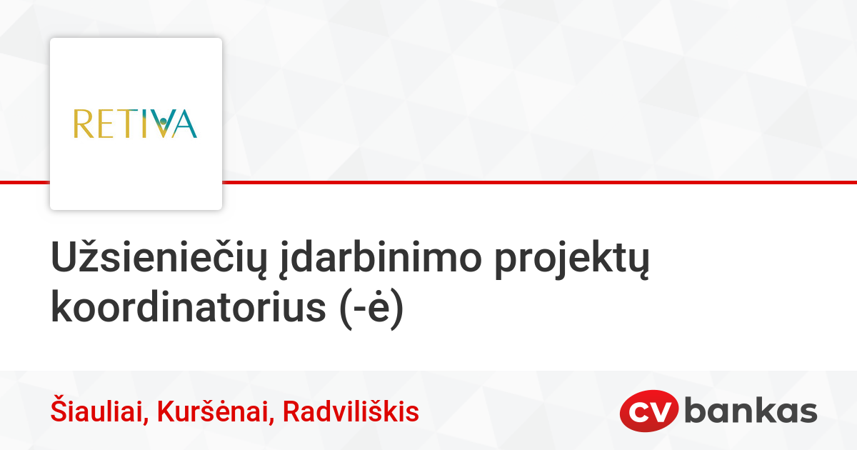 Užsieniečių įdarbinimo projektų koordinatorius (-ė) Šiauliuose ...