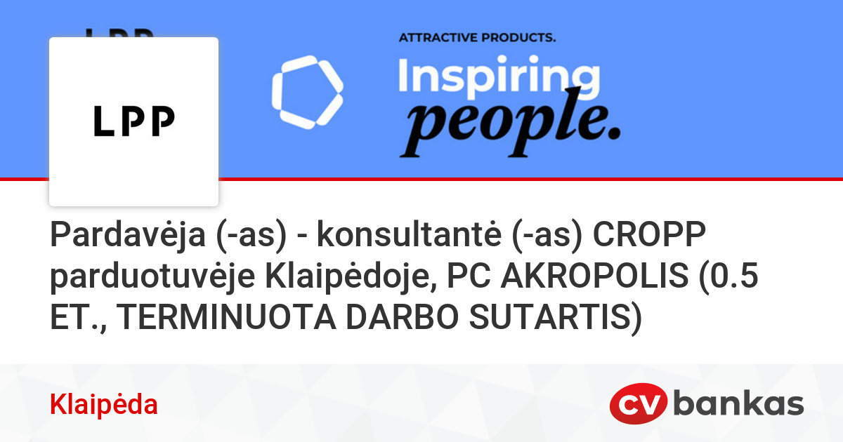 Pardavėja (-as) - konsultantė (-as) CROPP parduotuvėje Klaipėdoje, PC ...