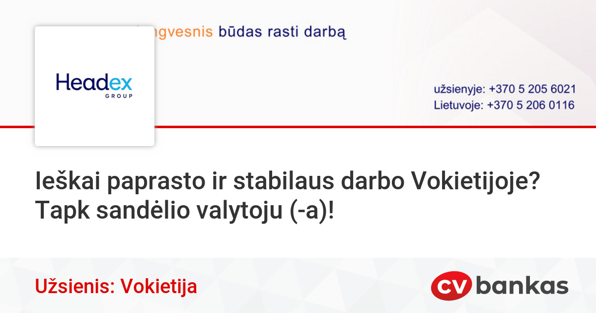 Ieškai paprasto ir stabilaus darbo Vokietijoje? Tapk sandėlio valytoju ...