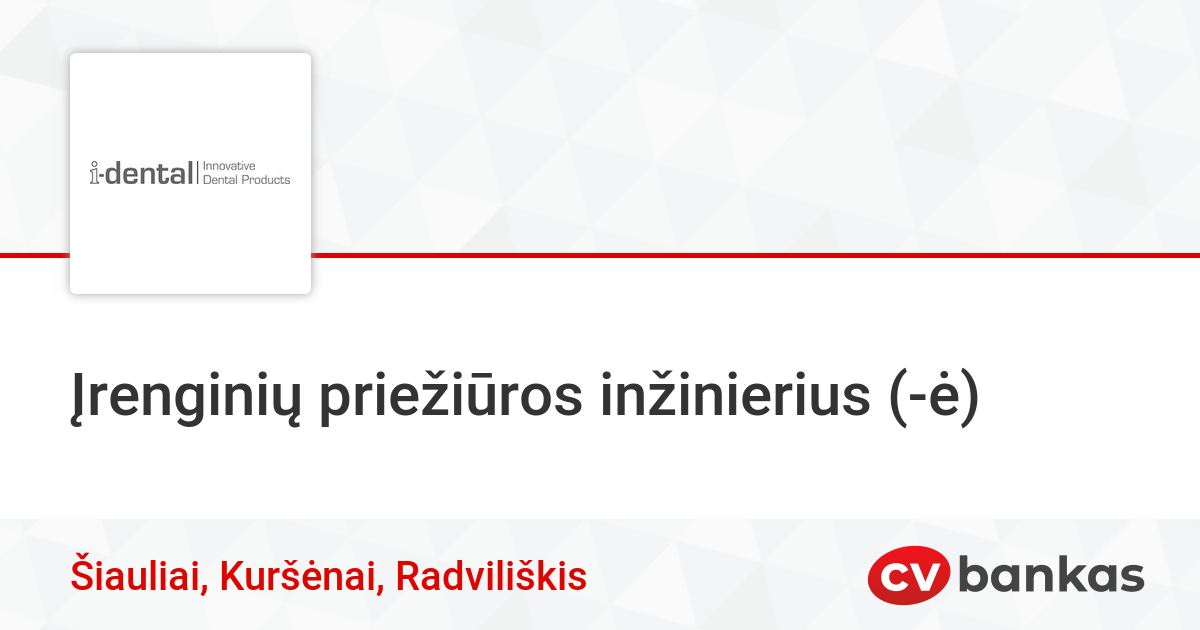 Įrenginių priežiūros inžinierius (-ė) Šiauliuose, Kuršėnuose ...