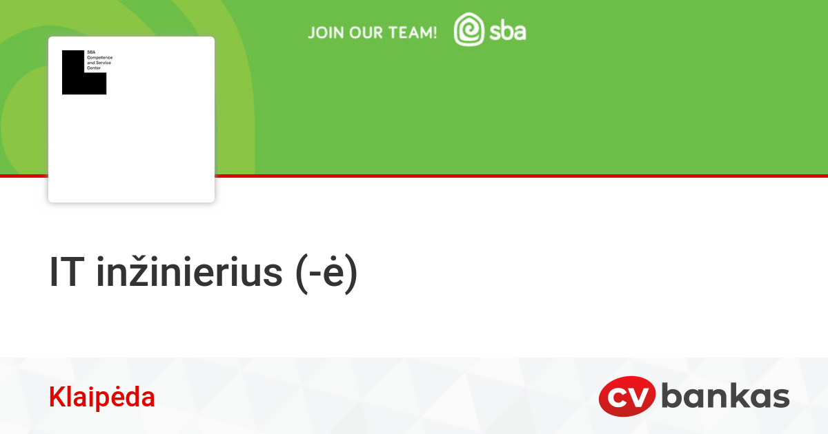 IT inžinierius (-ė) Klaipėdoje, SBA Grupė | CVbankas.lt