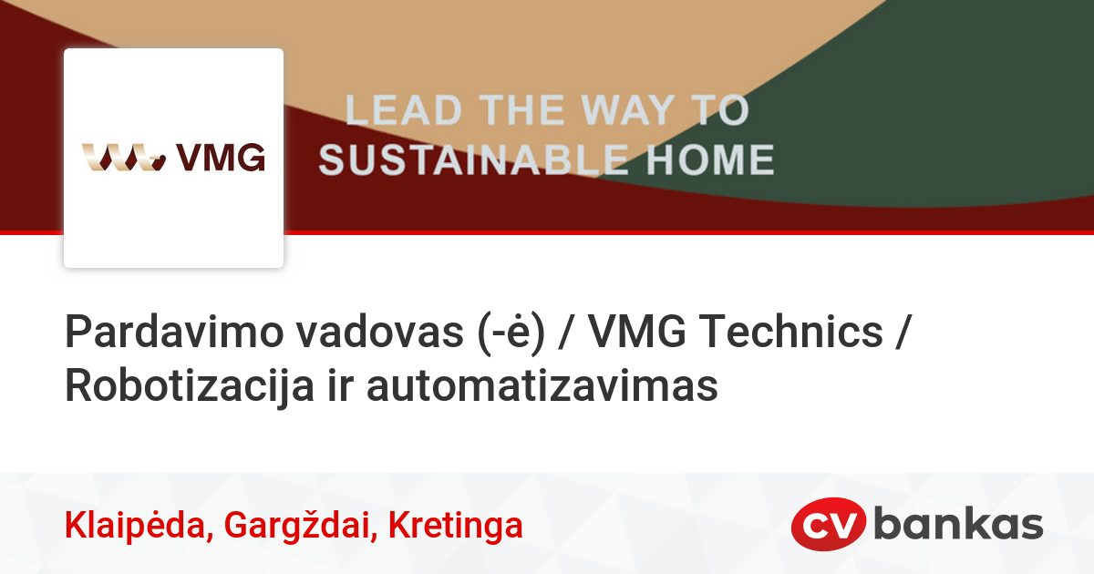 Pardavimo vadovas (-ė) / VMG Technics / Robotizacija ir automatizavimas ...