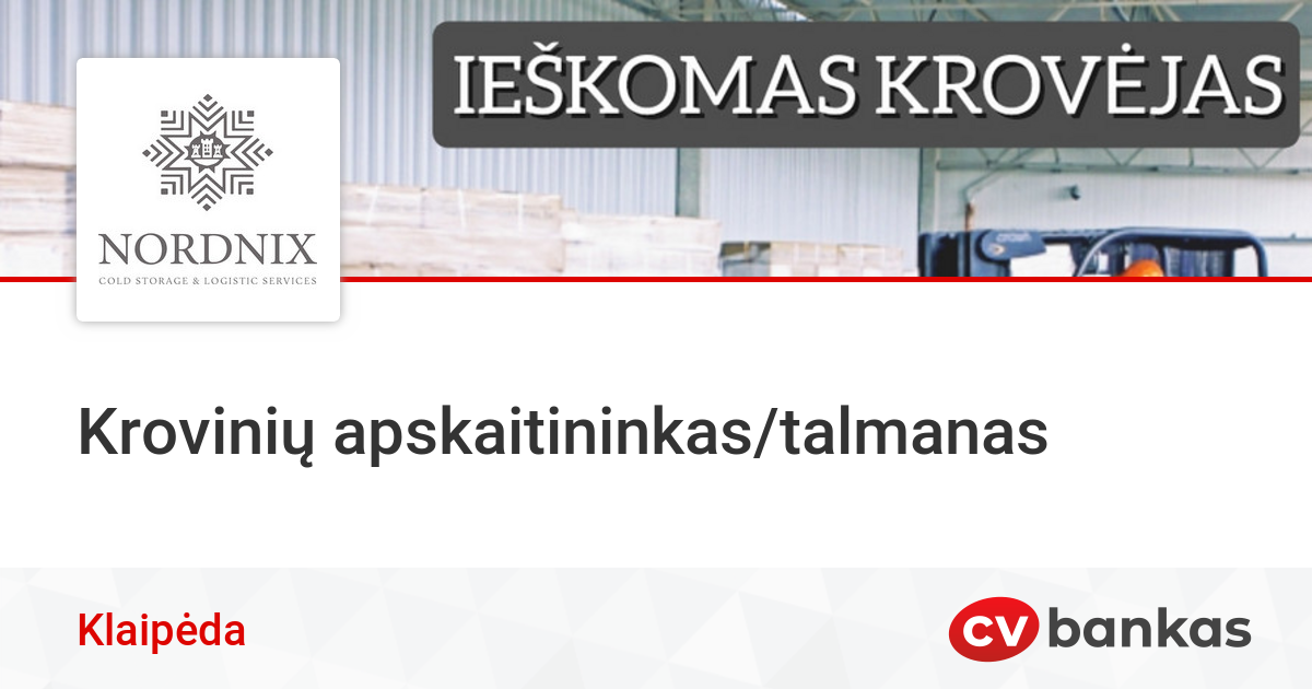 Krovinių apskaitininkas/talmanas Klaipėdoje, UAB „Nordnix“ | CVbankas.lt