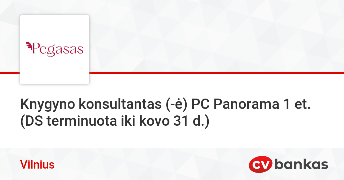 Knygyno konsultantas (-ė) PC Panorama 1 et. (DS terminuota iki kovo 31 ...
