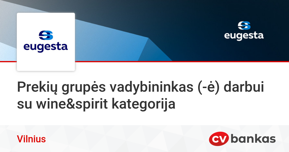Prekių grupės vadybininkas (-ė) darbui su wine&spirit kategorija ...