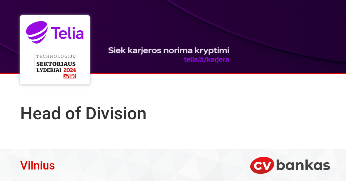 Head of Division Vilnius, Telia | CVbankas.lt