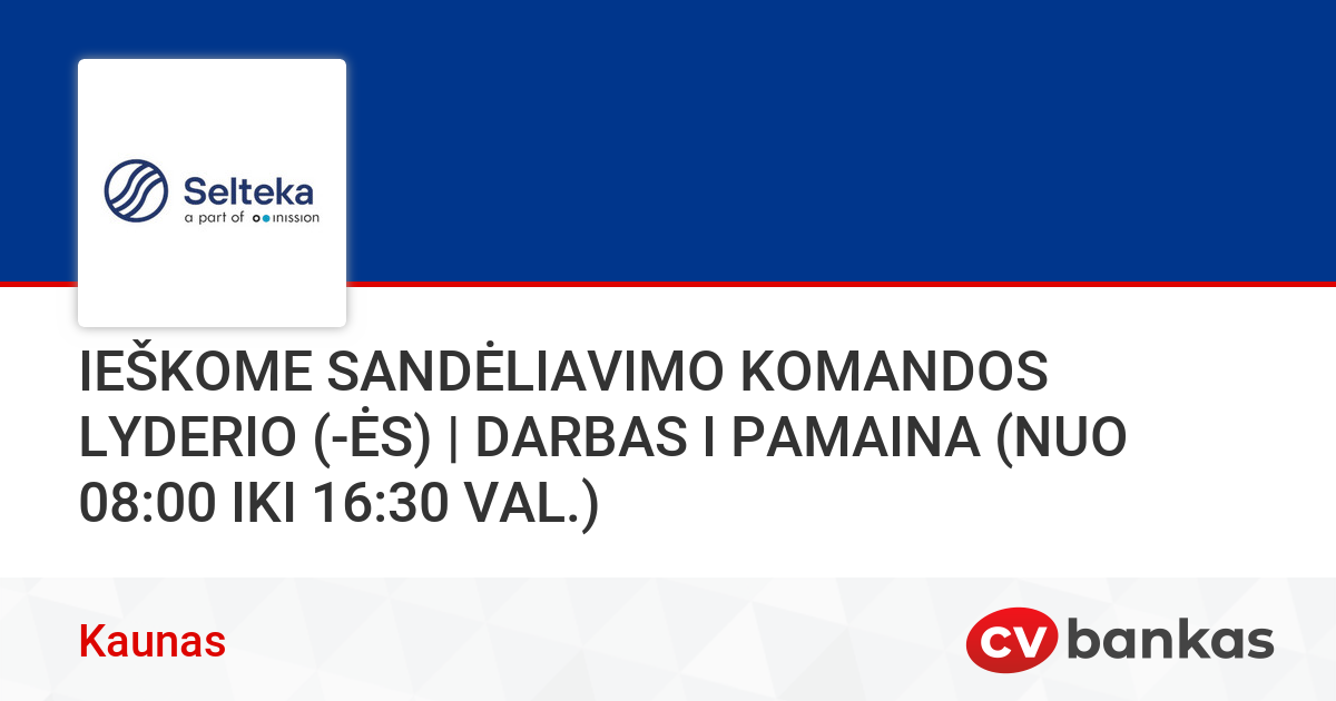 IEŠKOME SANDĖLIAVIMO KOMANDOS LYDERIO (-ĖS) | DARBAS I PAMAINA (NUO 08: ...
